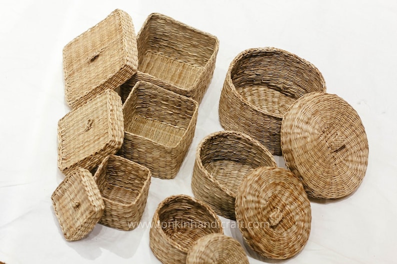 Set of 3 Braided Handwoven Natural Oval/square Holder Basket With Lid ...