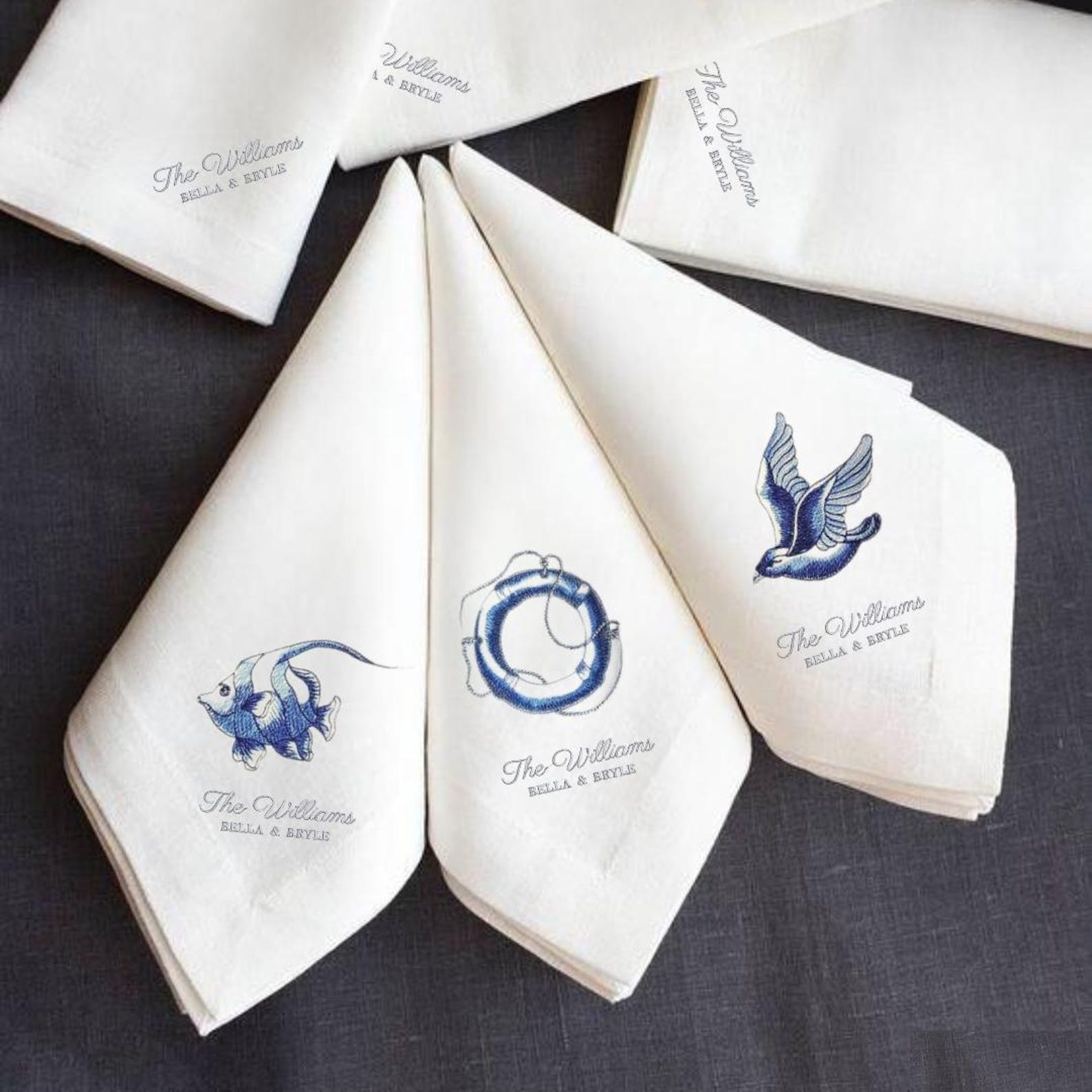 Sea Creature Embroidered Linen Napkins, 17'x17' Linen Napkins ...