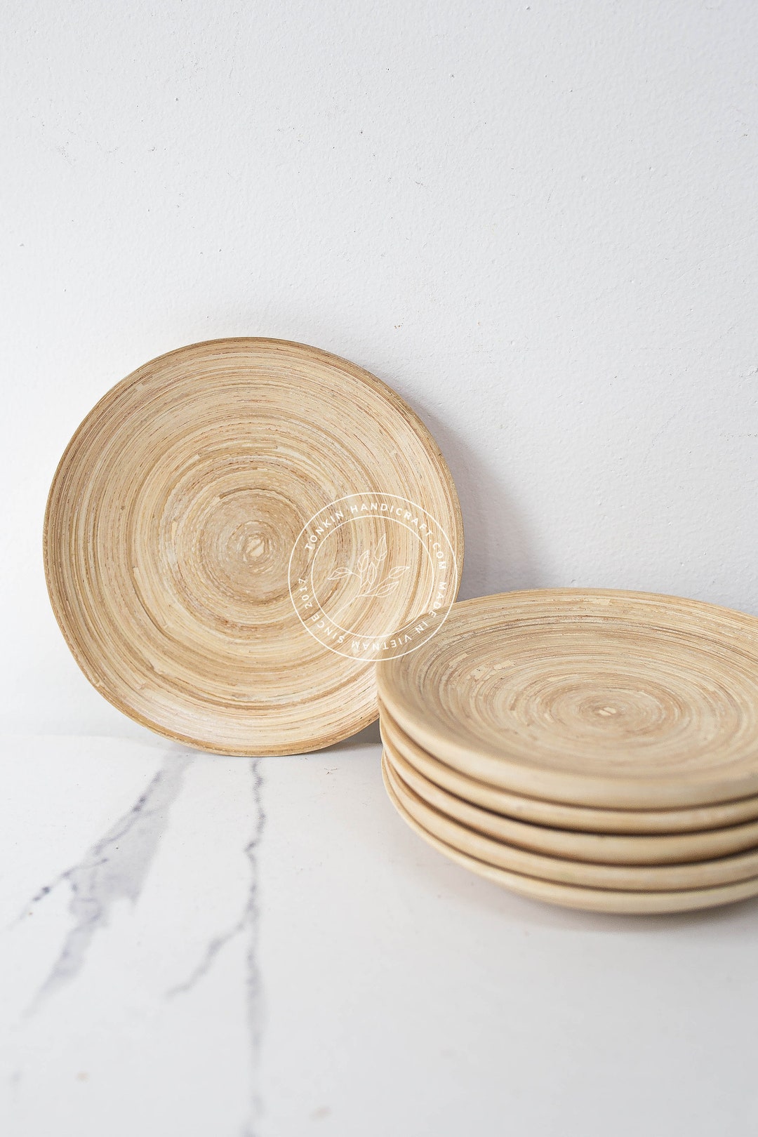 Set of 6 Bamboo Plates, Salad Dinnerware, Hand-spun, Bamboo Bowl ...