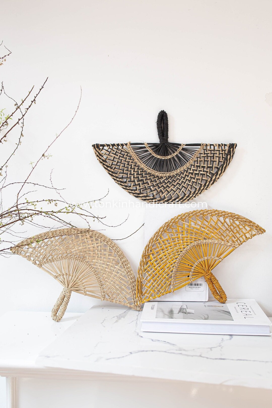 Seagrass Woven Fans, Wall-hanging Decoration, Handmade, Vintage Natural ...