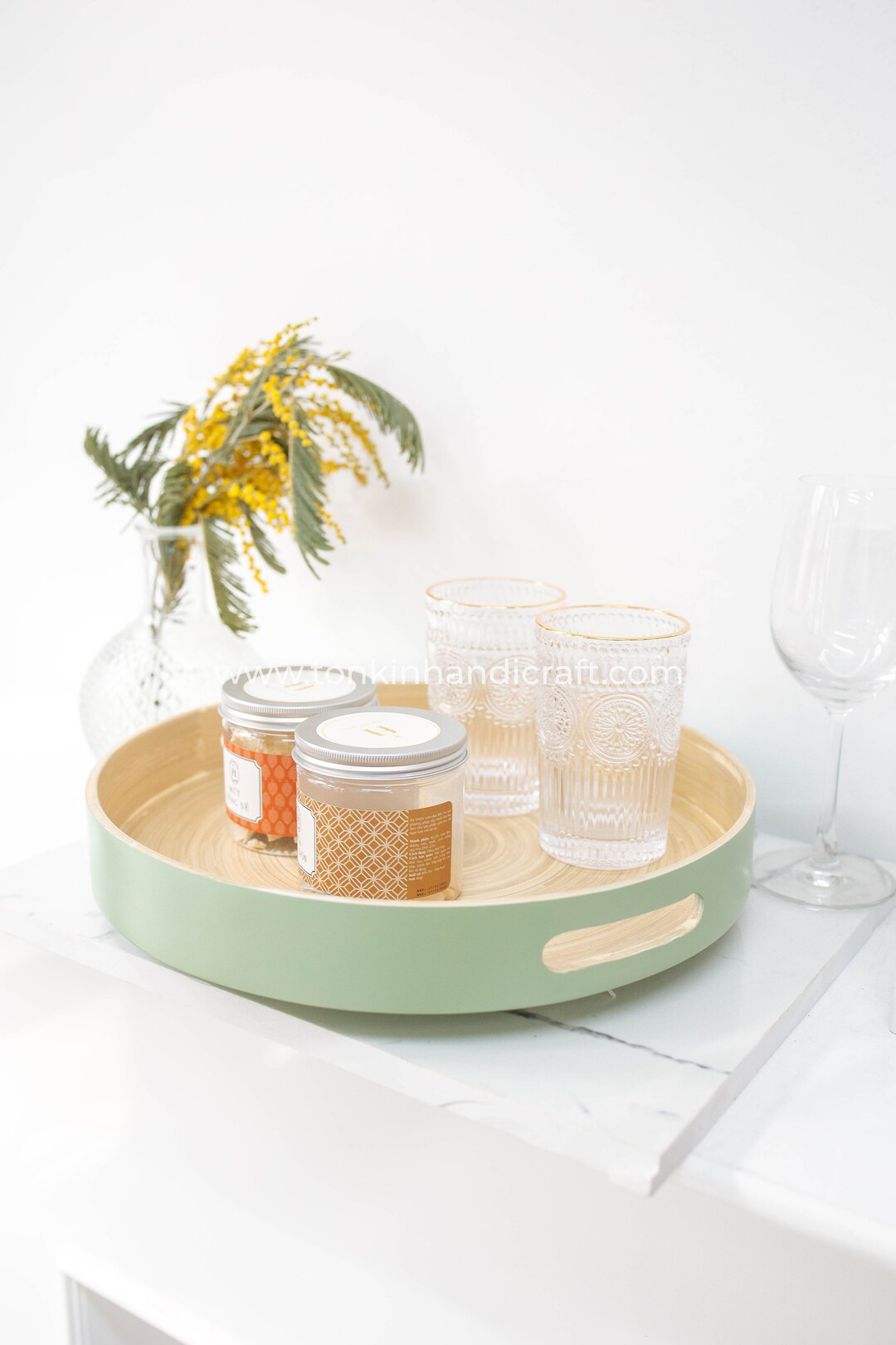 Food Serving Trays With Handles,bamboo Round Serving Trays,round Spun ...