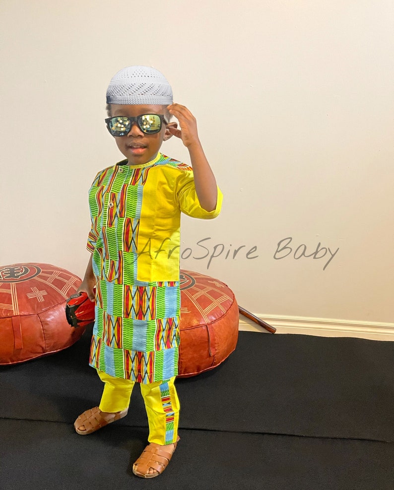 Boys African Yellow Blue Kente Birthday Suit Boys Ankara - Etsy