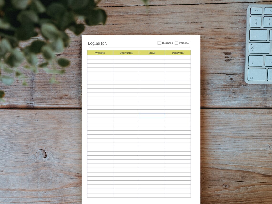 Login Planner Sheet, Printable Password Log, Organization Templates ...