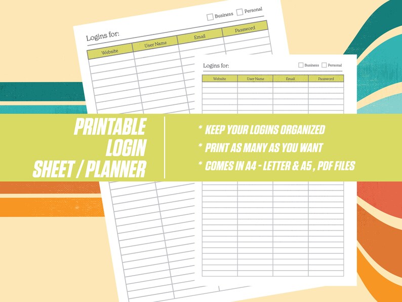 Login Planner Sheet, Printable Password Log, Organization Templates ...