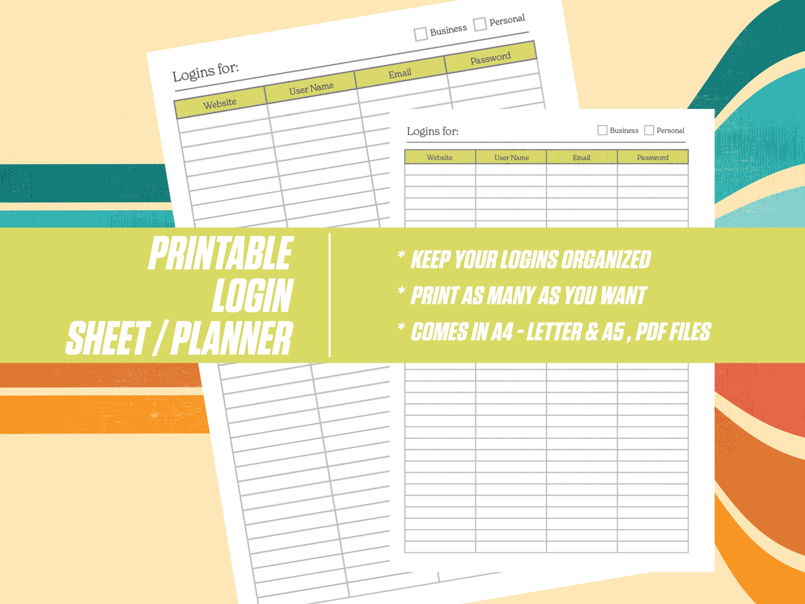 Login Planner Sheet, Printable Password Log, Organization Templates ...