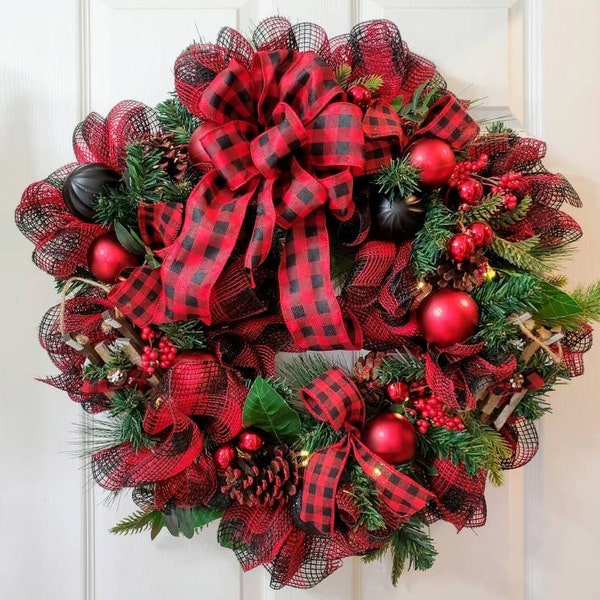 Red Plaid Wreath - Etsy