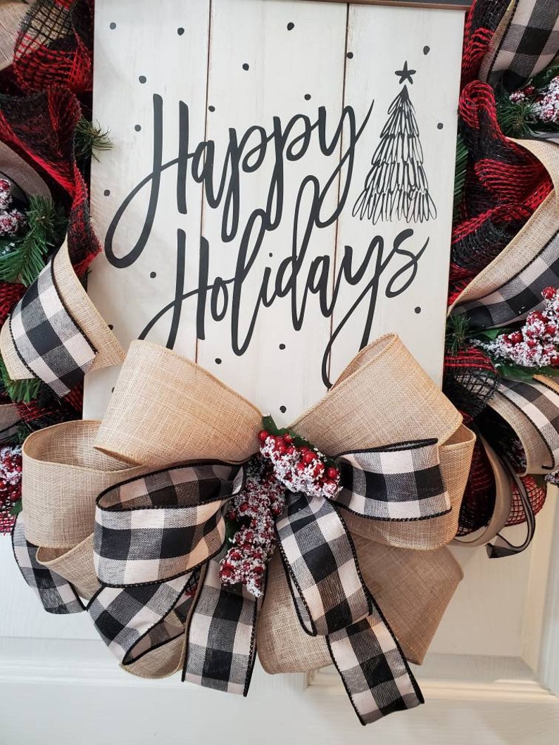 Buffalo Plaid Wreath Merry Christmas Buffalo Plaid Decor Etsy