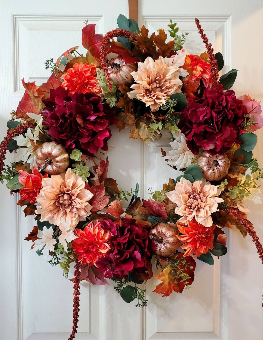 Large Fall Floral Wreath, Fall Grapevine Wreath, Fall Pumpkin Wreath ...