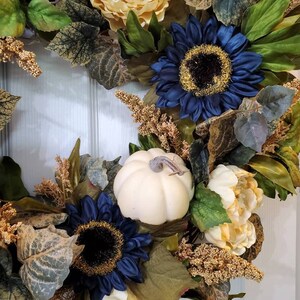 Blue Fall Wreath, Fall Sunflower Wreath, Fall Peony Wreath, Fall Floral ...