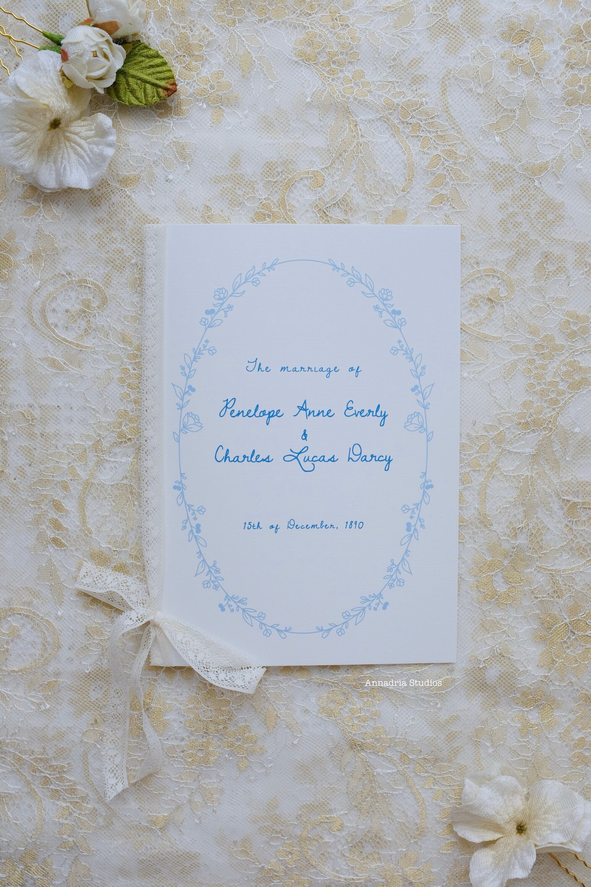 Fine Art Printed Ceremony Program, Floral Wedding Program With Lace ...