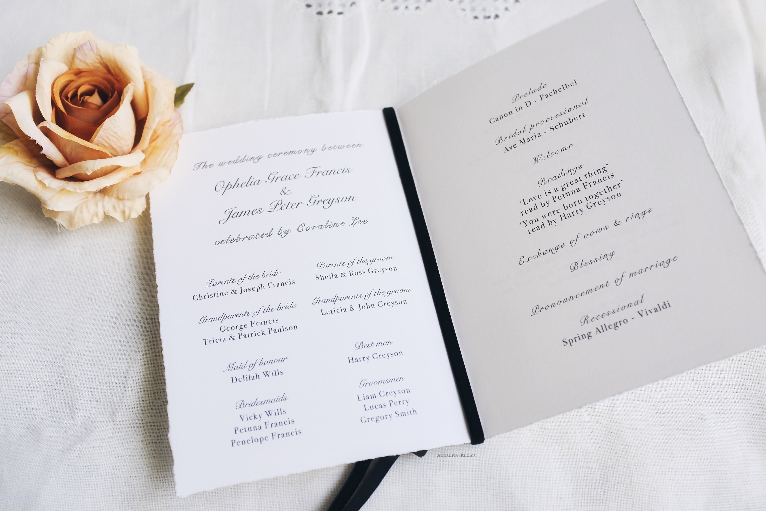 Classic Ceremony Program, Black and White Wedding Program With Ribbon ...