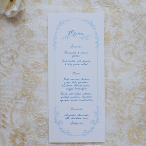 Luxury Menu Card Printed, Fine Art Wedding Menu Blue Floral Classic ...