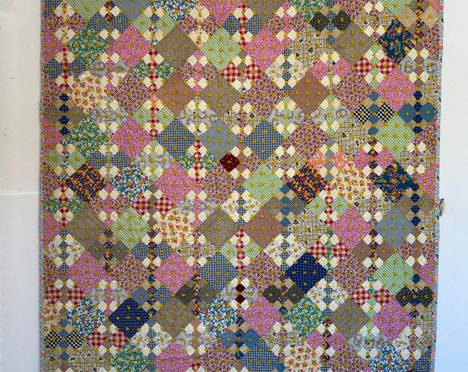 1930s Double Four Patch Tied Quilt Fabulous Fabrics- FREE SHIPPING - Etsy