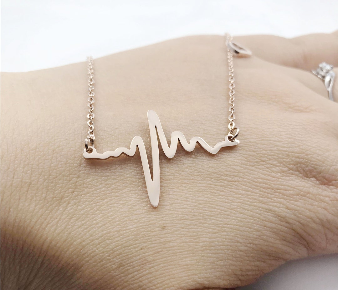 18krose Gold Love,heart Shape,heartbeat,ecg Necklace,pulse Necklace ...
