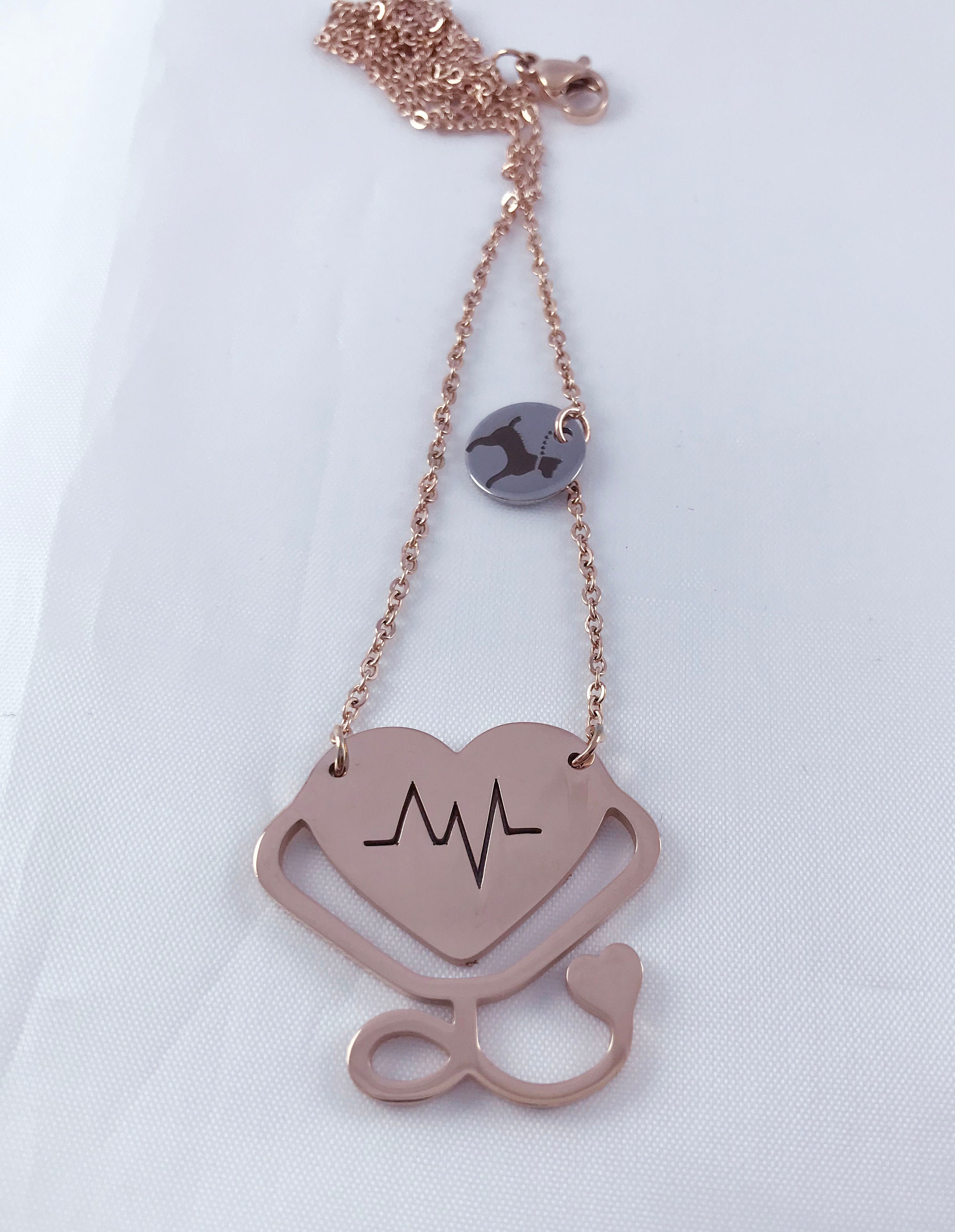 18K Rose Gold Heartbeat Necklace Heart Rate Necklace - Etsy