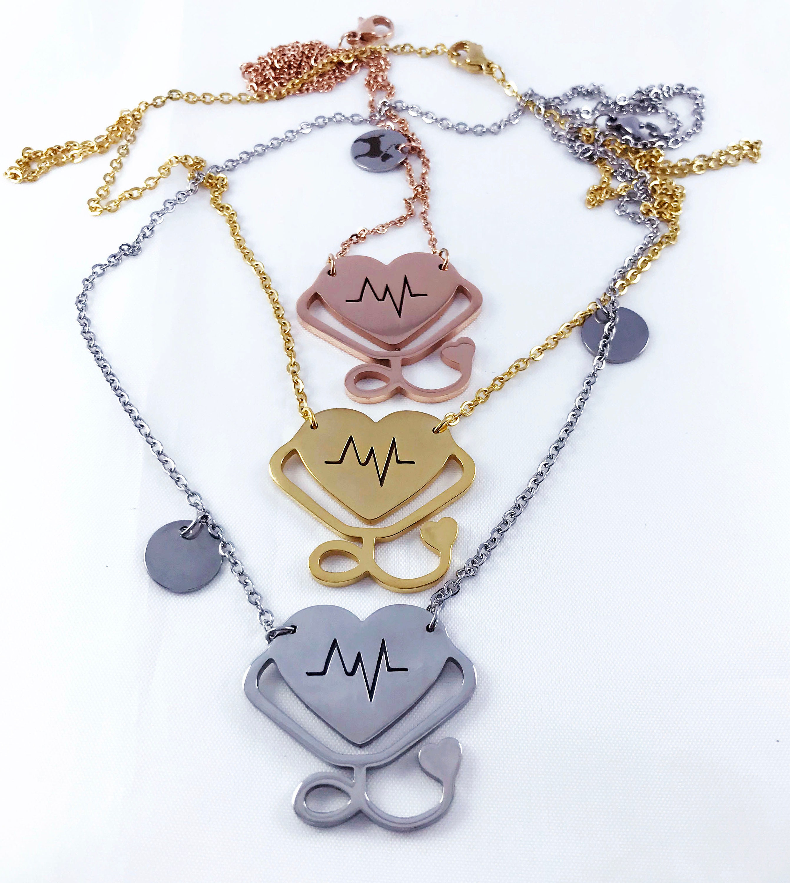 18K Rose Gold Heartbeat Necklace, Heart Rate Necklace, Heart-shaped ...