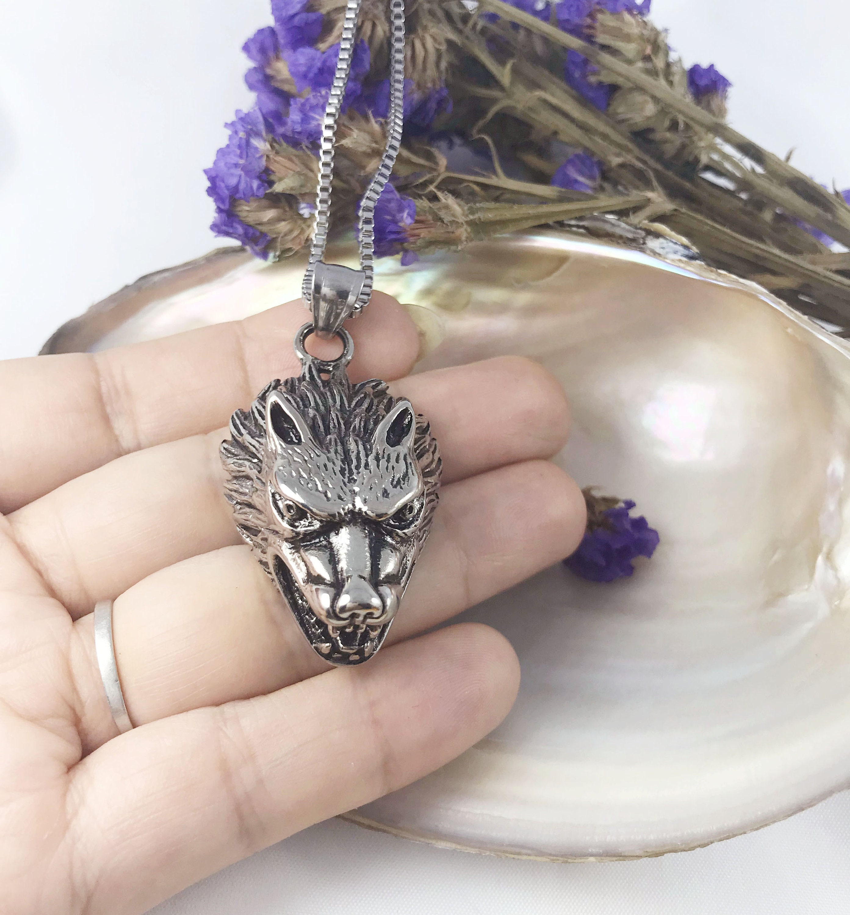 Silver Wolf Head,stainless Steel Wolf Head Necklace,3d Wolf Head,animal ...