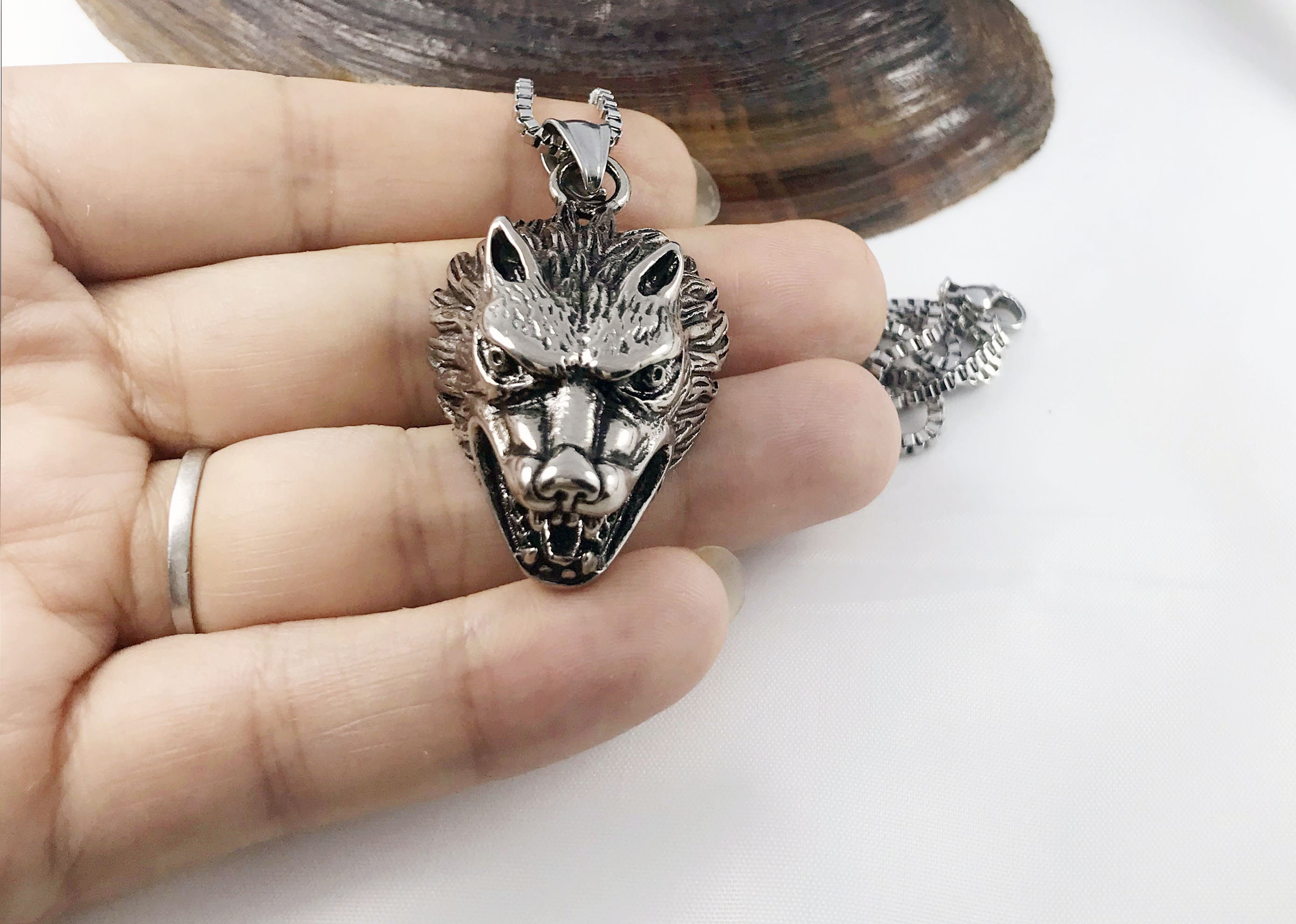 Silver Wolf Head,stainless Steel Wolf Head Necklace,3d Wolf Head,animal ...