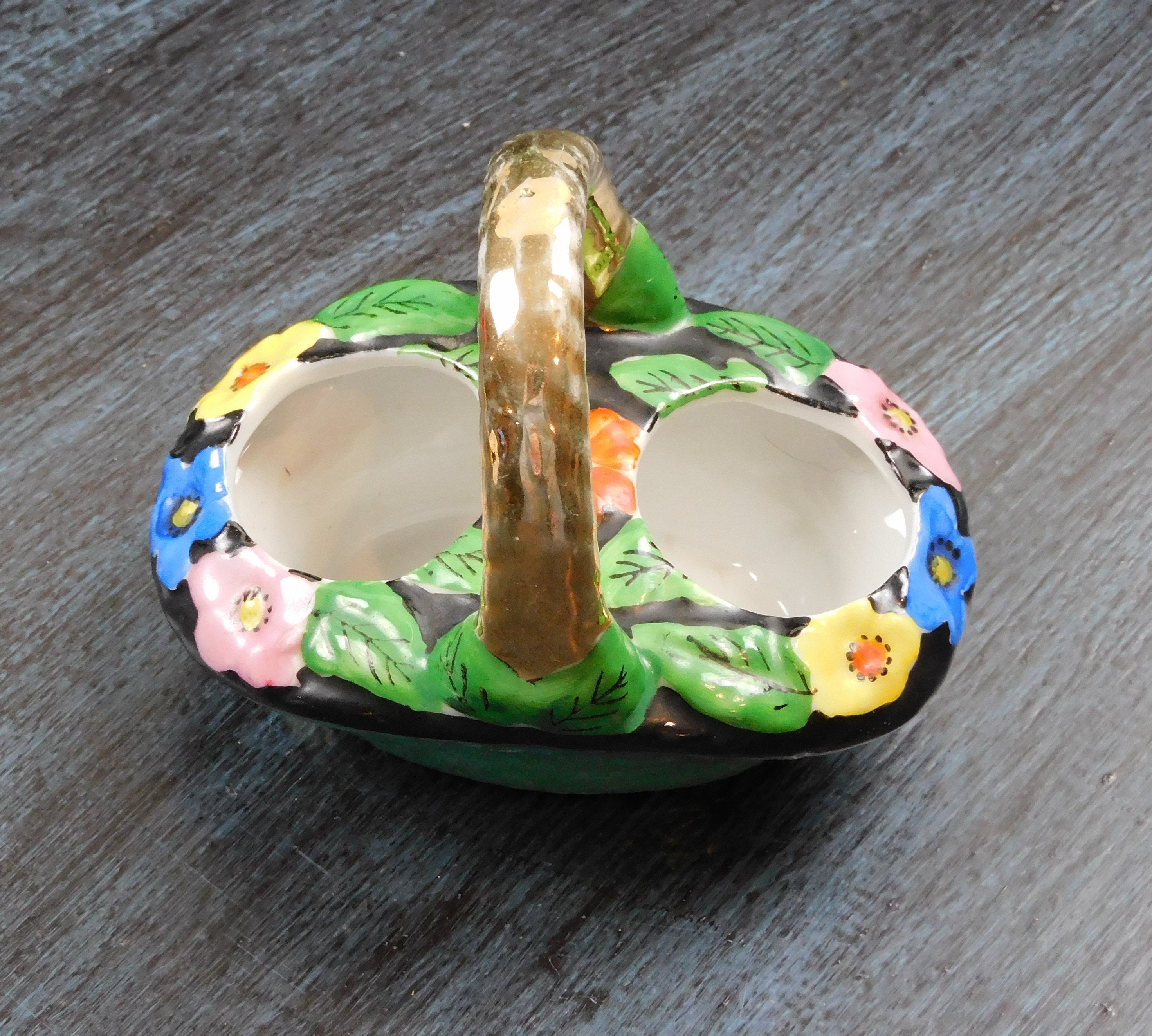 Vintage Japan small unique ceramic basket with floral | Etsy