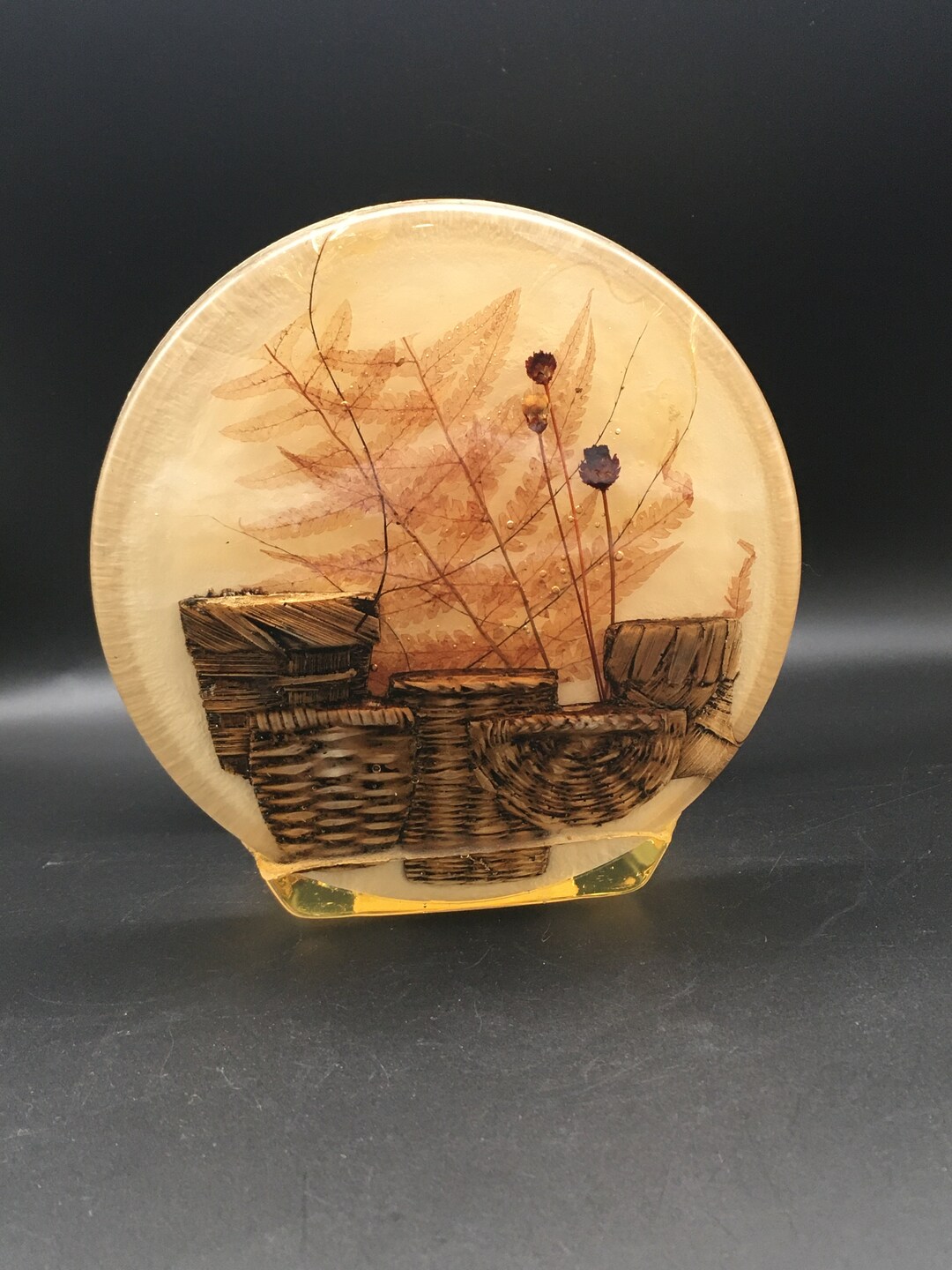 Vintage, Colorflo, Lucite Resin, Leaf and Basket, Round, Napkin Holder ...