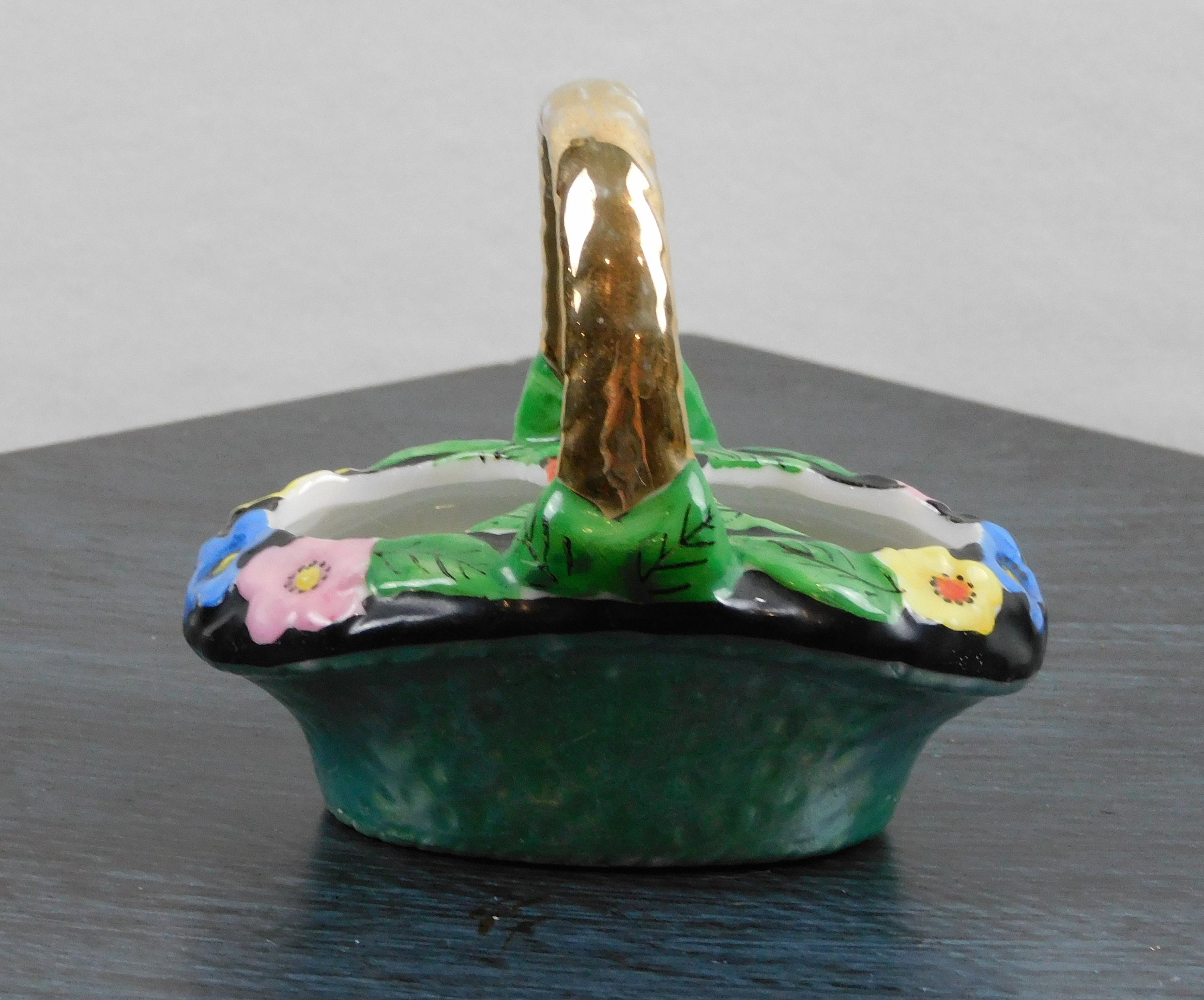 Vintage Japan Small Unique Ceramic Basket With Floral - Etsy