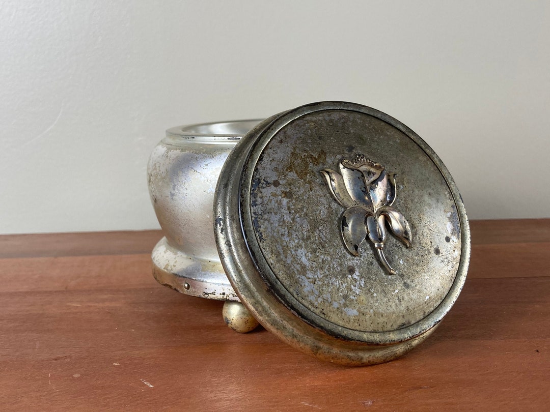 Vintage, Metal, 3 Footed, Musical Powder Box With Mirror Inside the Lid ...