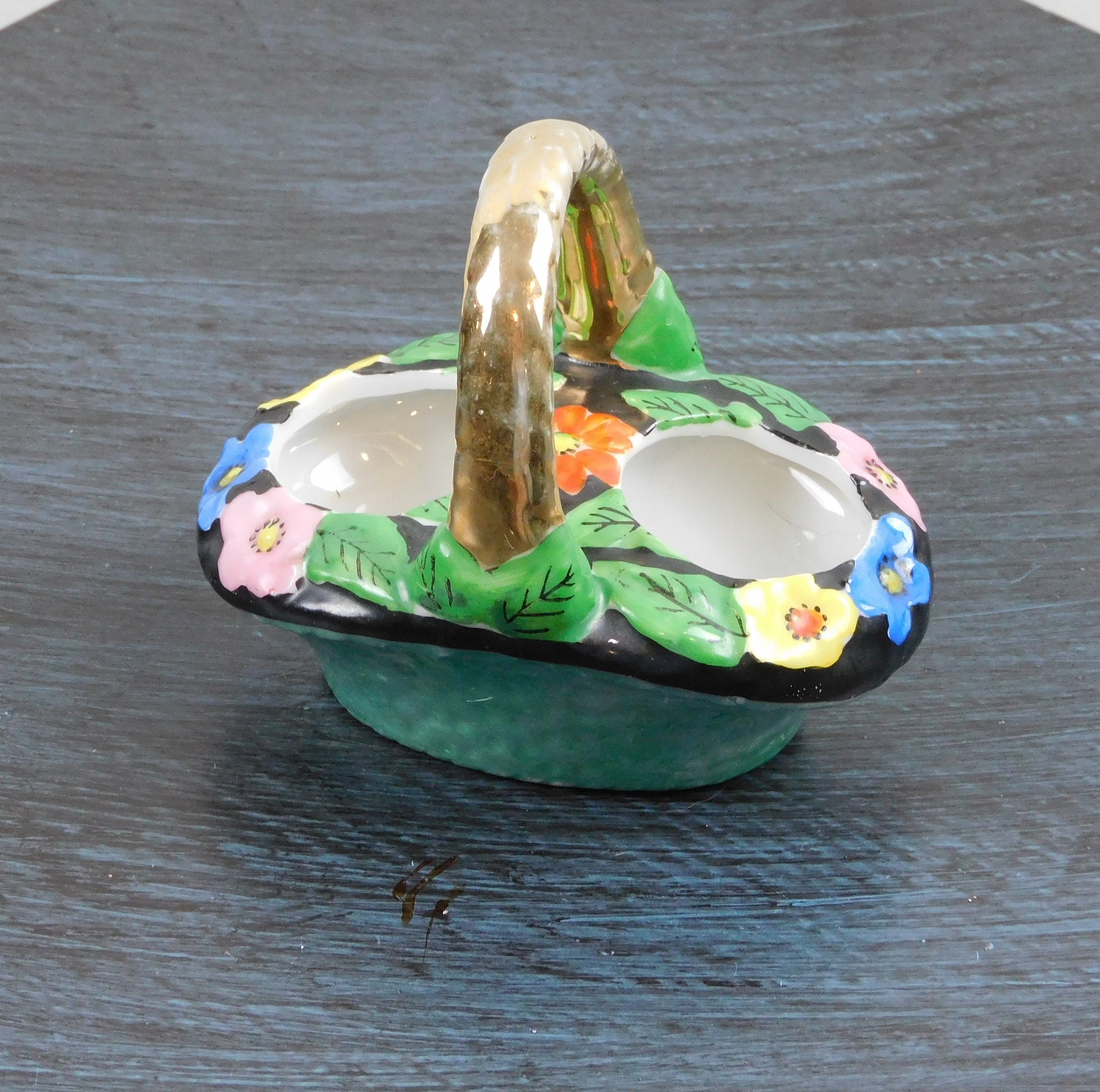 Vintage Japan small unique ceramic basket with floral | Etsy