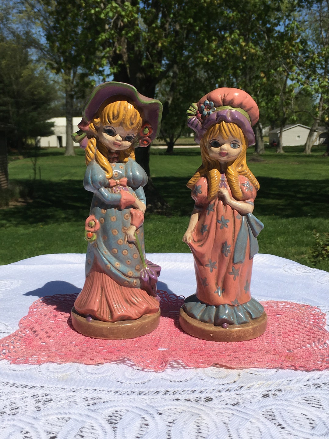 Adorable, Vintage, Hand Painted Ceramic, Little Girl Figurines/statues ...