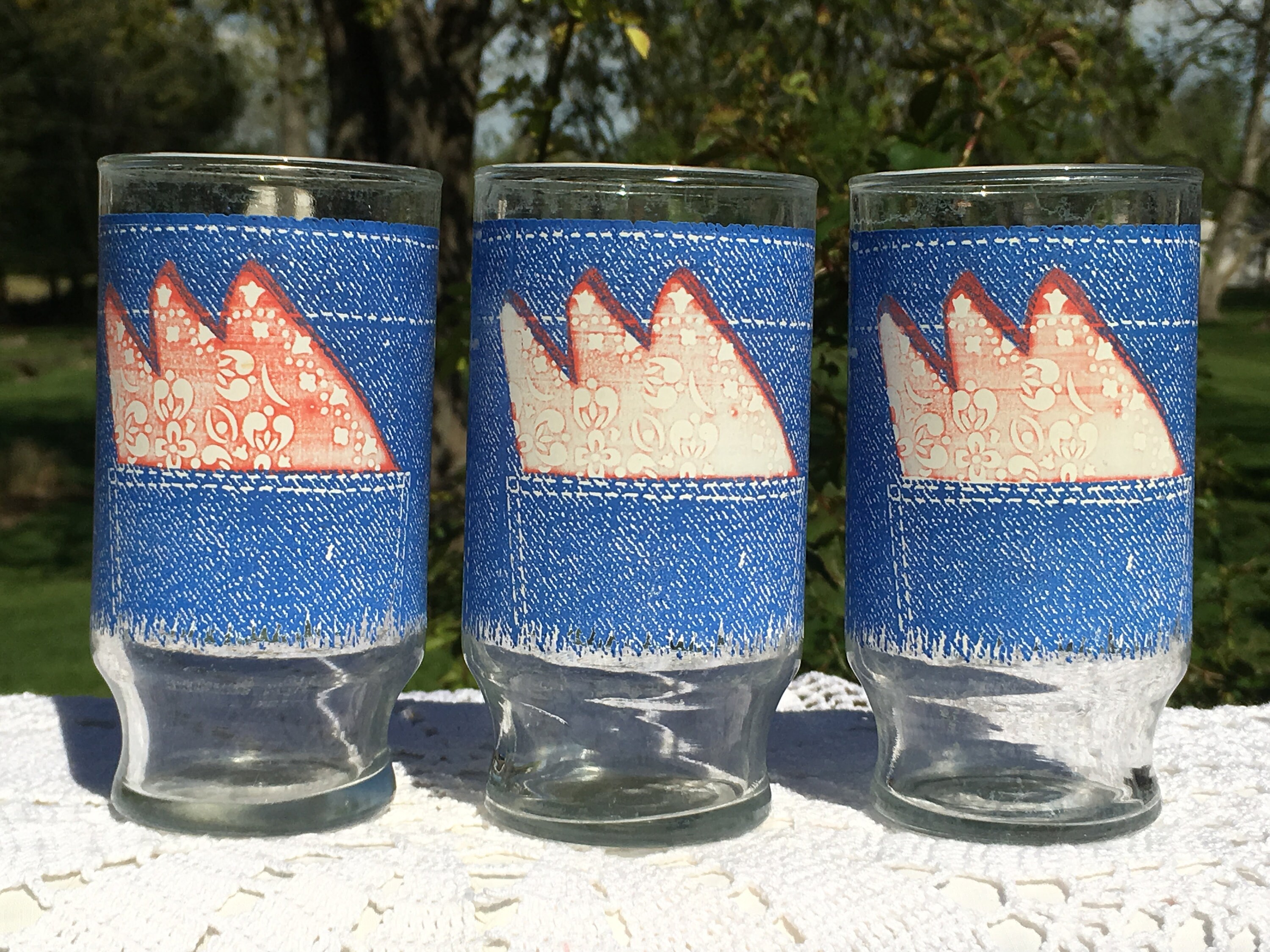 Set of 3, Rare, Vintage, Swanky Swigs, Blue Jeans USA, Drinking Glasses ...