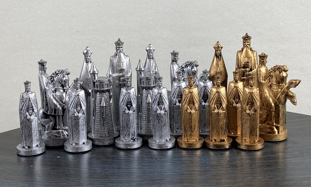 1962, Peter Ganine, Plastic, Medieval Sculptured Chess Set Pieces, Sold ...