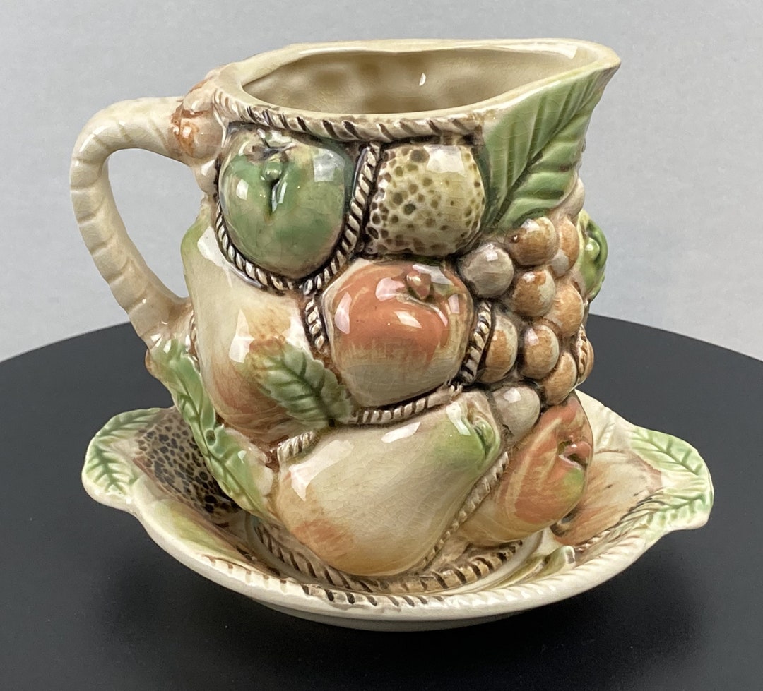Vintage, Tilso, Hand Painted, Majolica, Fruit-themed Cream Pitcher With ...