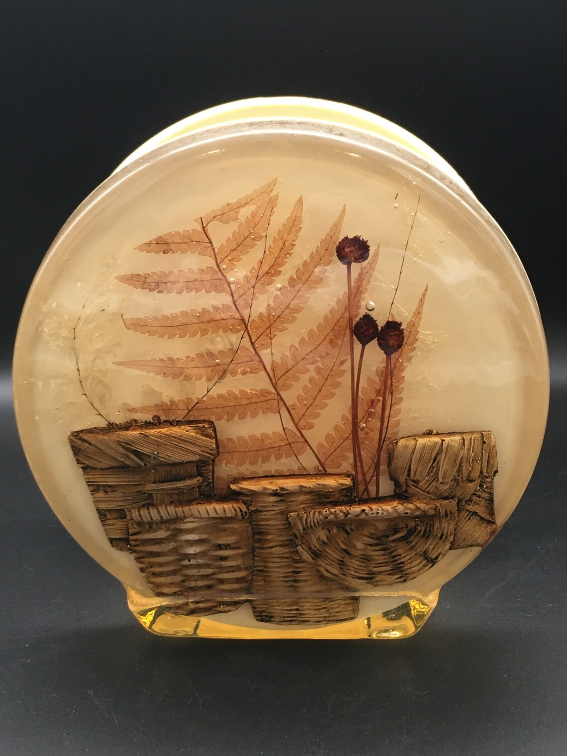 Vintage Colorflo Lucite Resin Leaf and Basket Round | Etsy