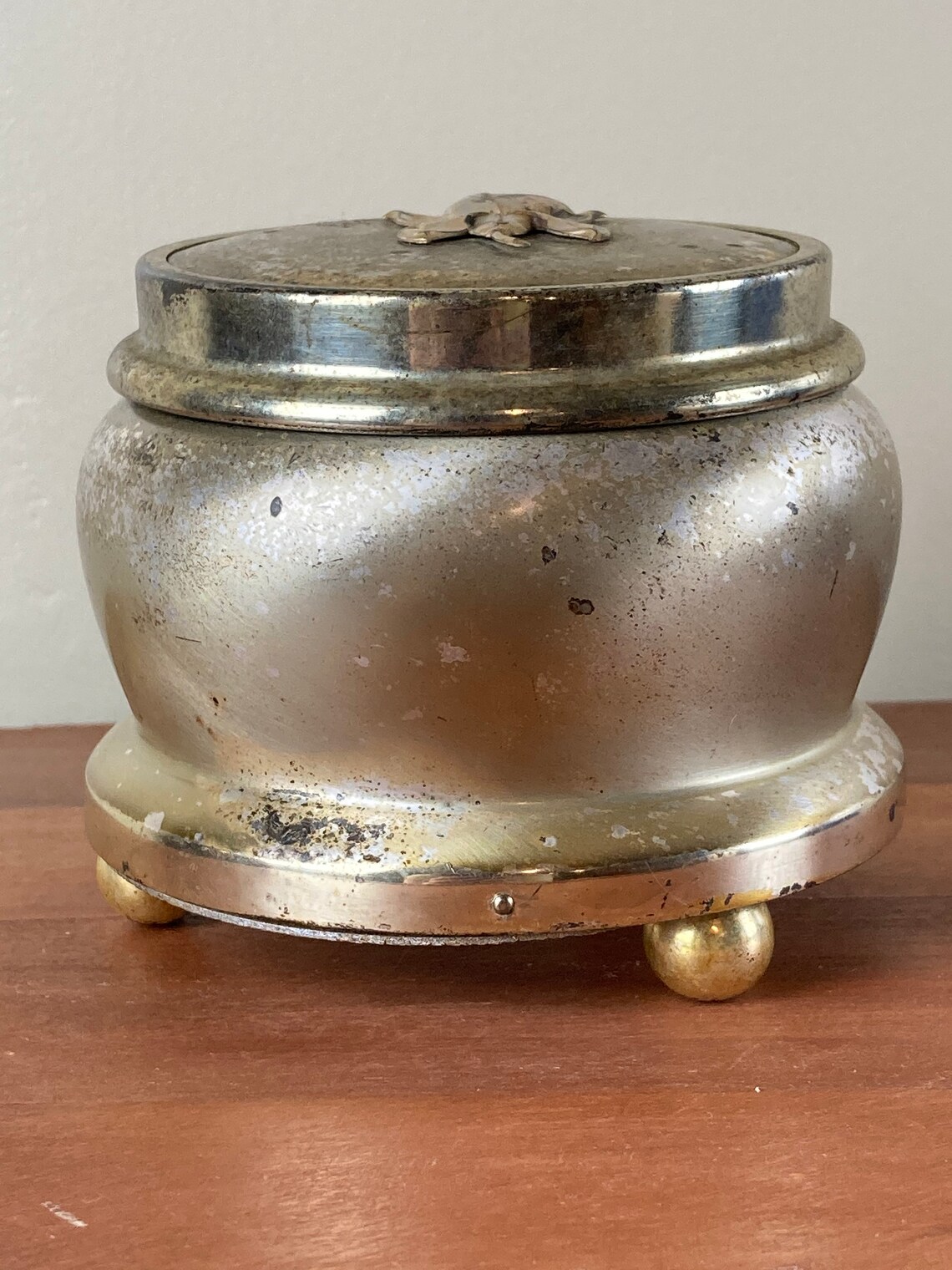 Vintage Metal 3 Footed Musical Powder Box With Mirror - Etsy
