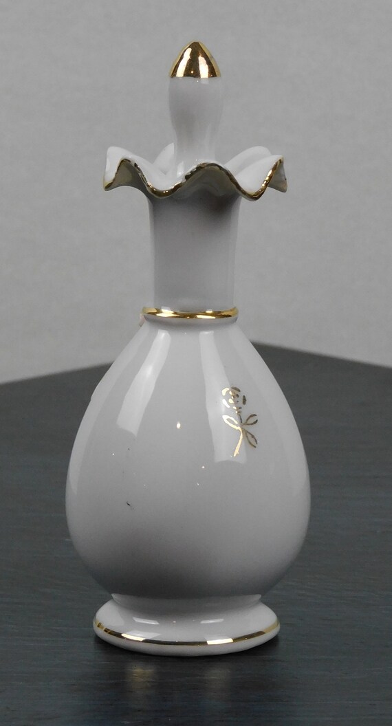 Vintage, ceramic, floral perfume bottle with dauber - Gem