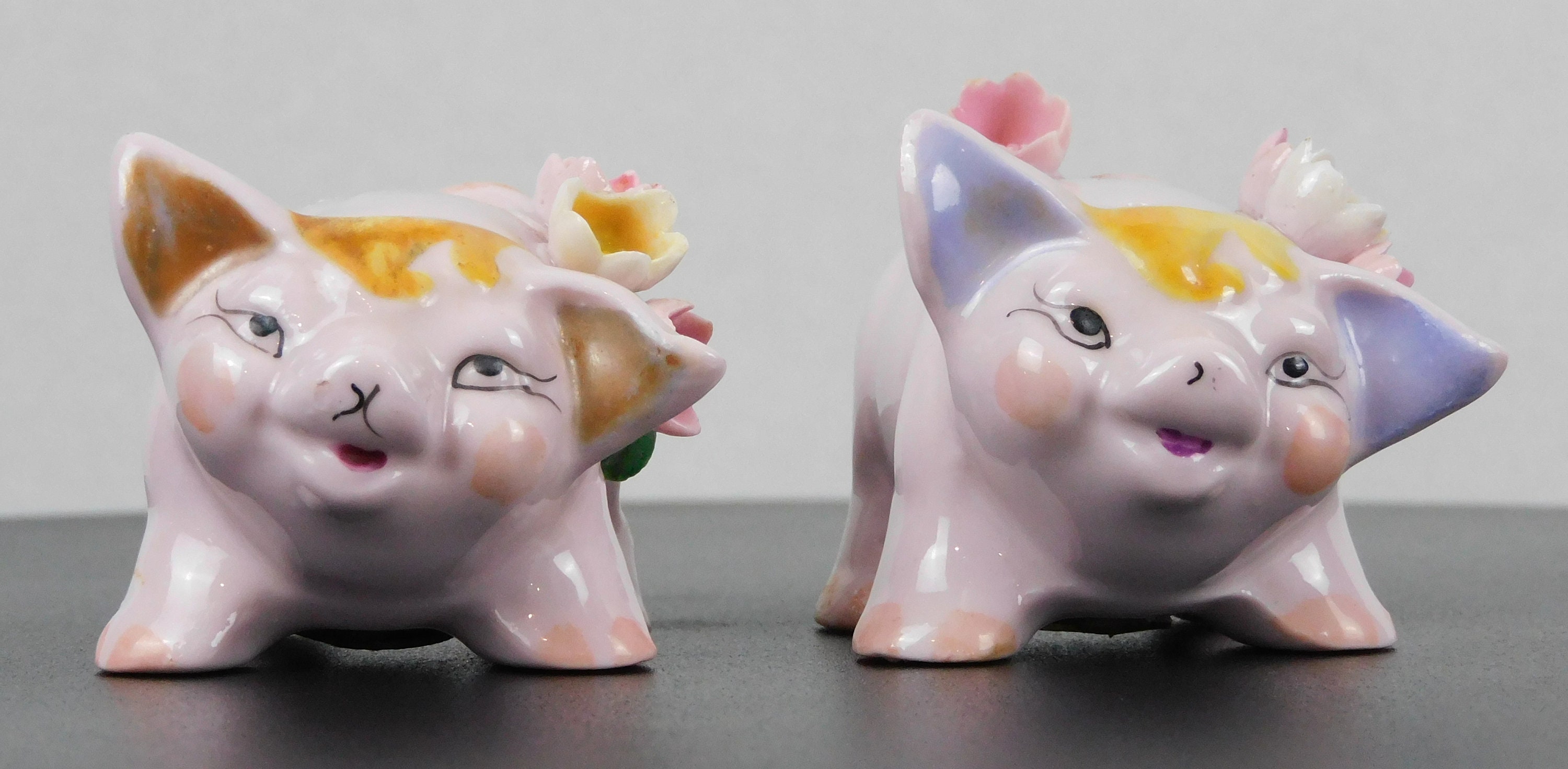 Vintage Ceramic Pink Pigs With Flowers Salt and Pepper - Etsy