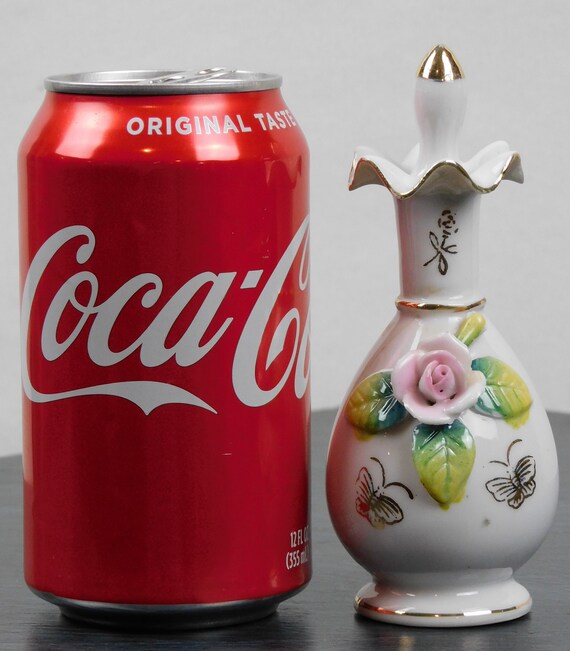 Vintage, ceramic, floral perfume bottle with dauber - Gem