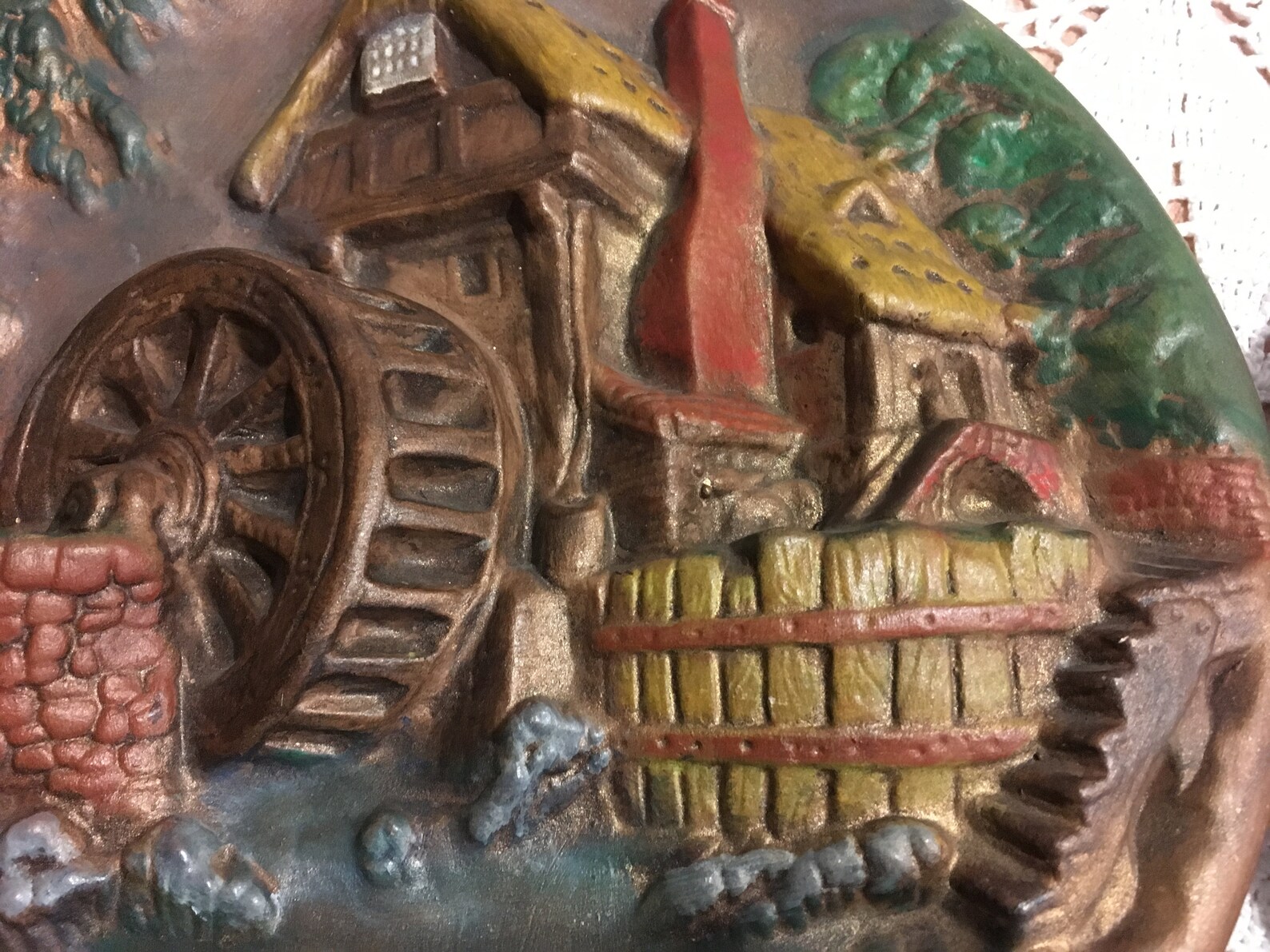 Pair of Vintage, Cottage and Mill Motif, Detailed and Colorful, Painted ...