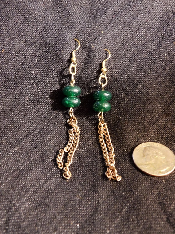 Gold and Green Drop Earrings | Etsy