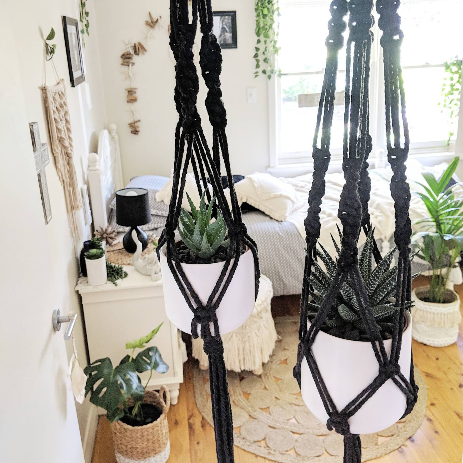 Macrame Plant Hanger Black/ Plant Hanger Small Large Duo - Etsy