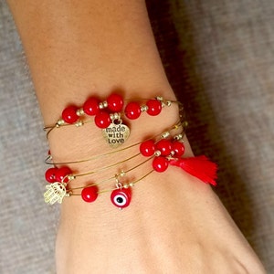 Hamsa Hand Red and Gold Bracelet; Hamsa Hand; Gold Filled; Red Evil ...