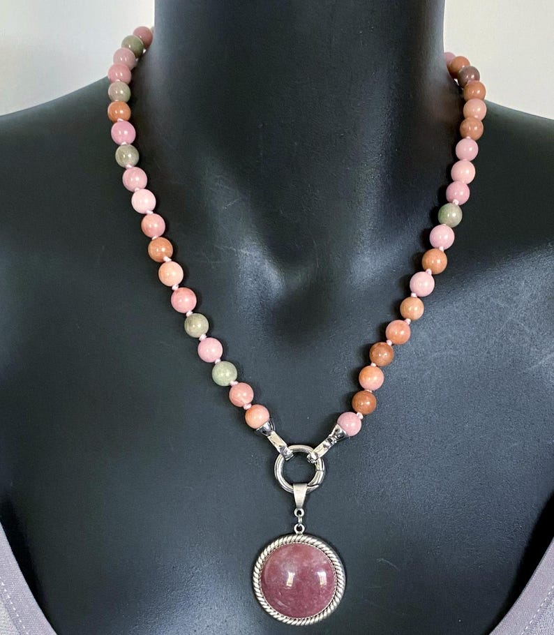 Salt Source 8mm Agate Knotted Bead Necklace: Stainless Steel Clasp ...