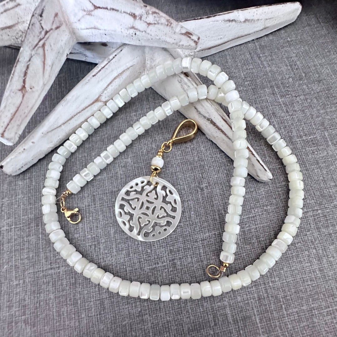 Trochus Shell Necklace/white Carved Shell Pendant/white Shell Earrings ...