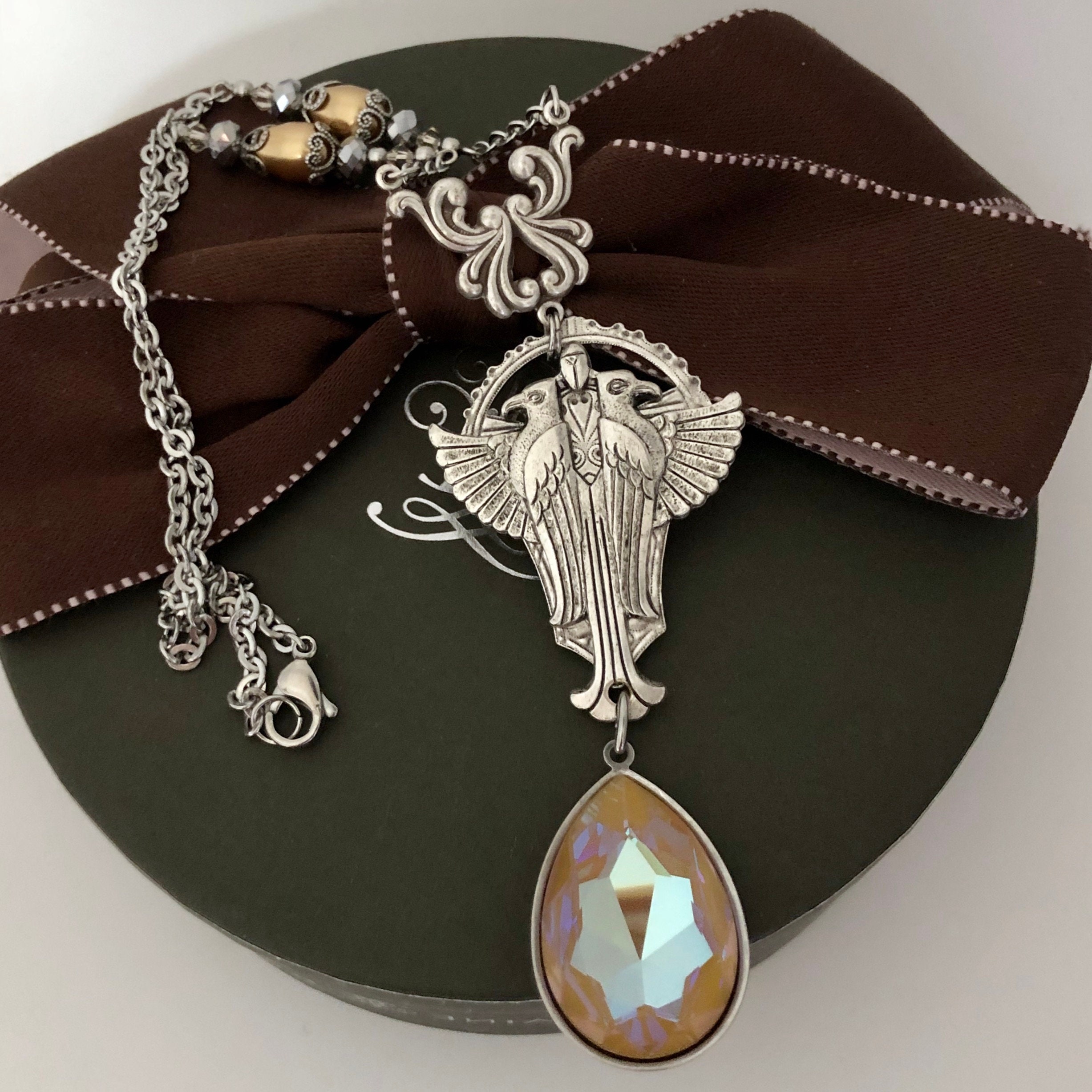 Egyptian double falcon pendant necklace/victorian | Etsy