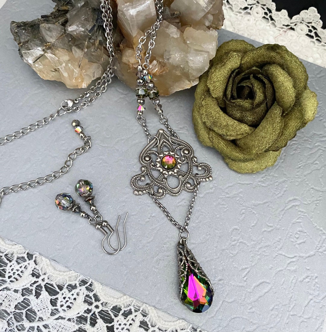 Vitrial Colour Pendant Necklace and Earrings/green Crystal Necklace ...