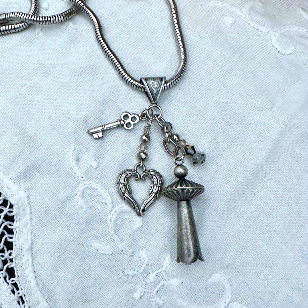 Victorian Cluster Pendant: Squash Blossom, Heart, Key Charms - Etsy