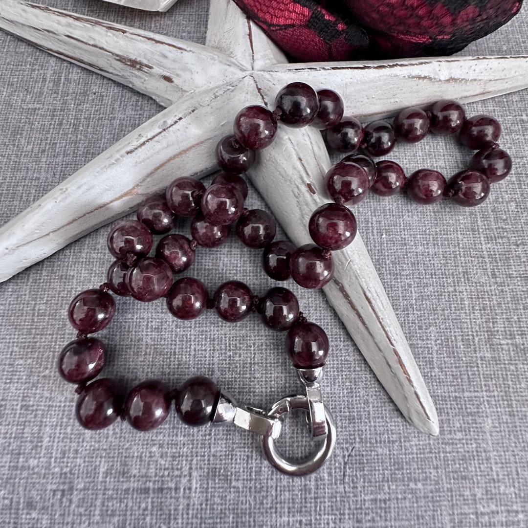 Garnet 8mm & 10mm Beaded Necklace/hand Knotted Red Garnet Necklace ...