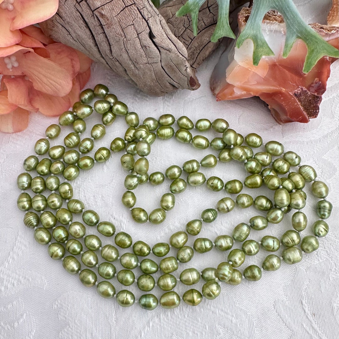 Sage Green Long Freshwater Pearl Necklace/52 Inch Pearl - Etsy