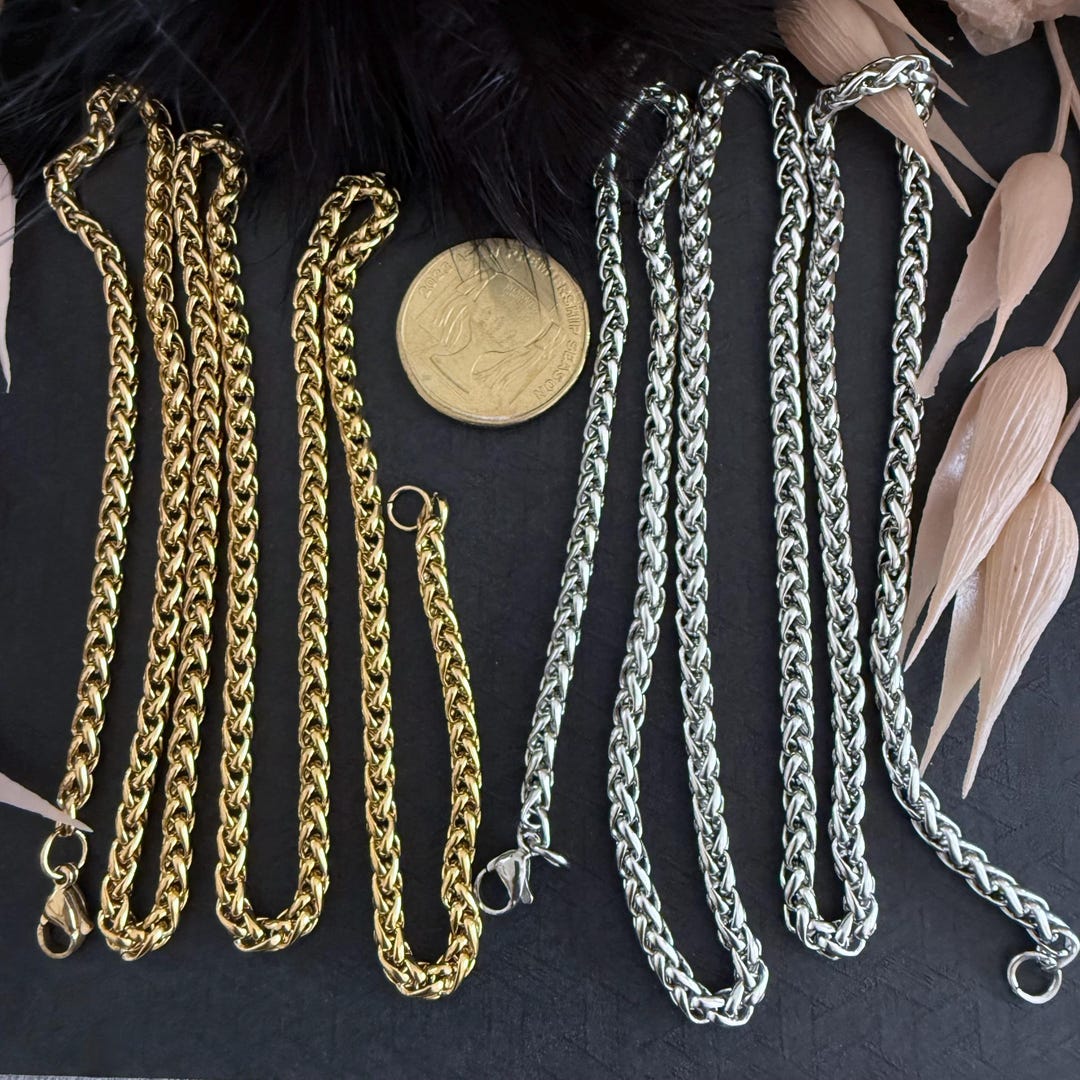 Wheat Chain in Stainless Steel Gold or Silver: Strong Sweater Chain - Etsy