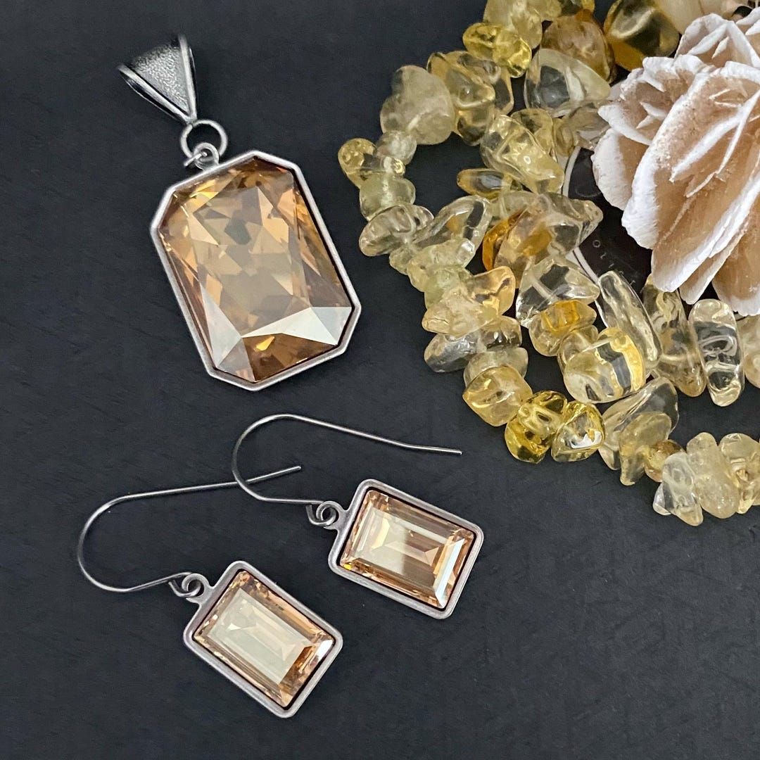 Swarovski Golden Shadow Octagon Crystal Pendant/emerald Cut Pendant ...