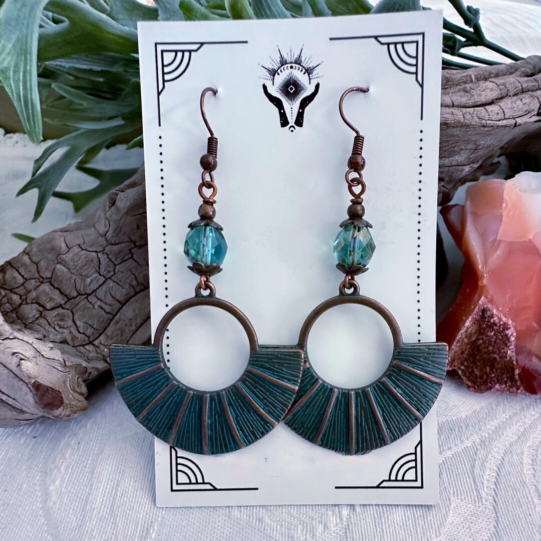 Green Patina Fan Shaped Earring: Boho Gypsy Hippie, on Sale - Etsy
